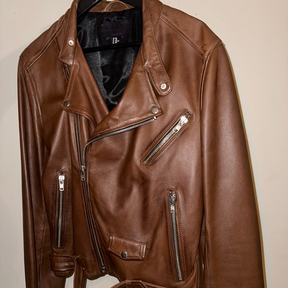H&M | Jackets & Coats | Rare Brown Hm Genuine Leather Motorcycle Jacket ...